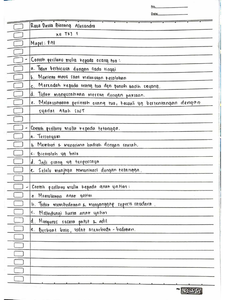 Reva Alesandra - Xii TKJ 1 - Contoh Perbuatan Mulia | PDF