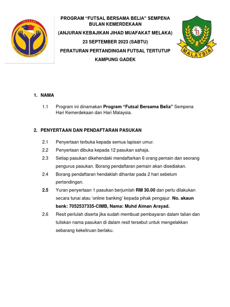 Borang Penyertaan Futsal Anjuran Ngo | PDF