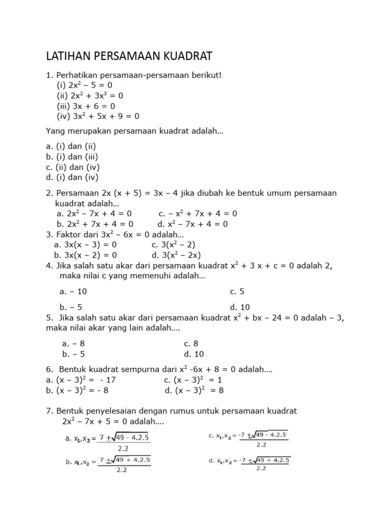 Latihan Persamaan Kuadrat | PDF | Metode & Bahan Ajar