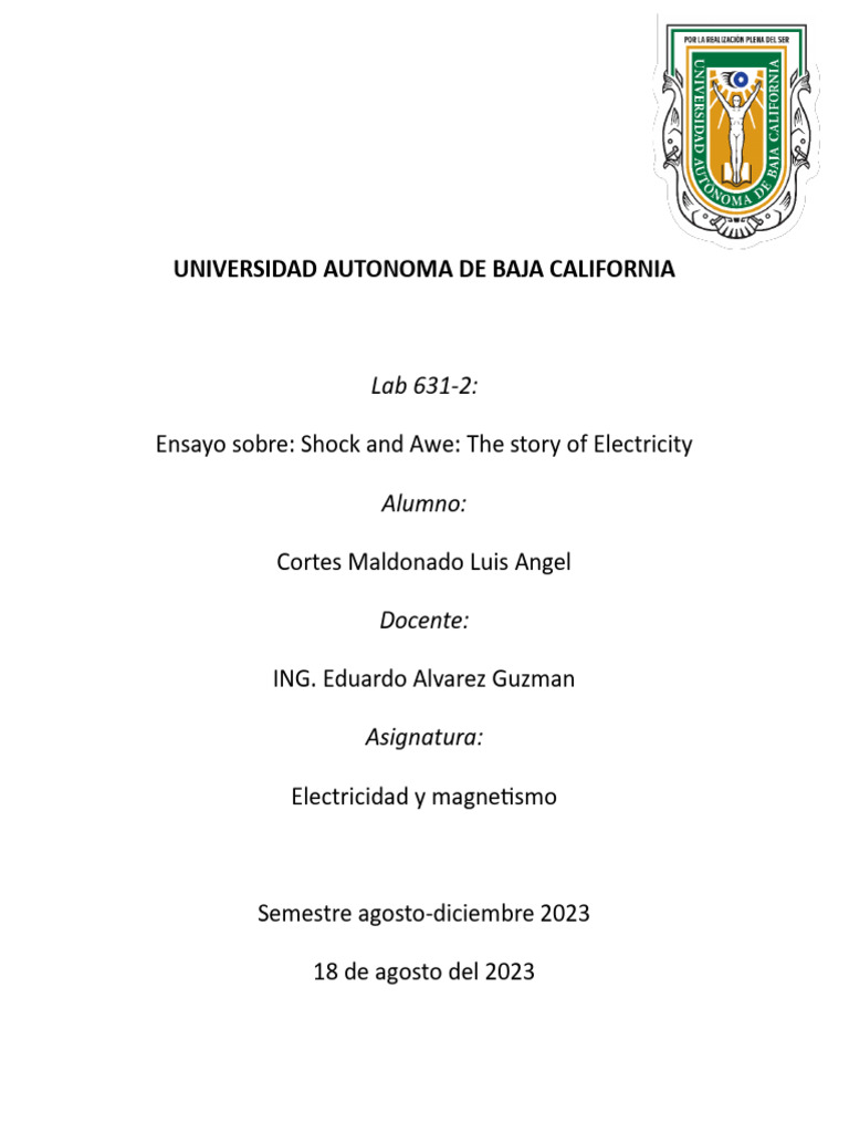 Lab 631 2 Ensayo Shock and Awe The Story of Electricity | PDF | Thomas ...