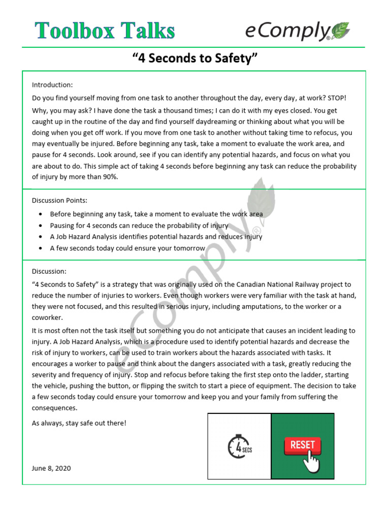 4 Seconds to Safety: Injury Prevention Tips | PDF