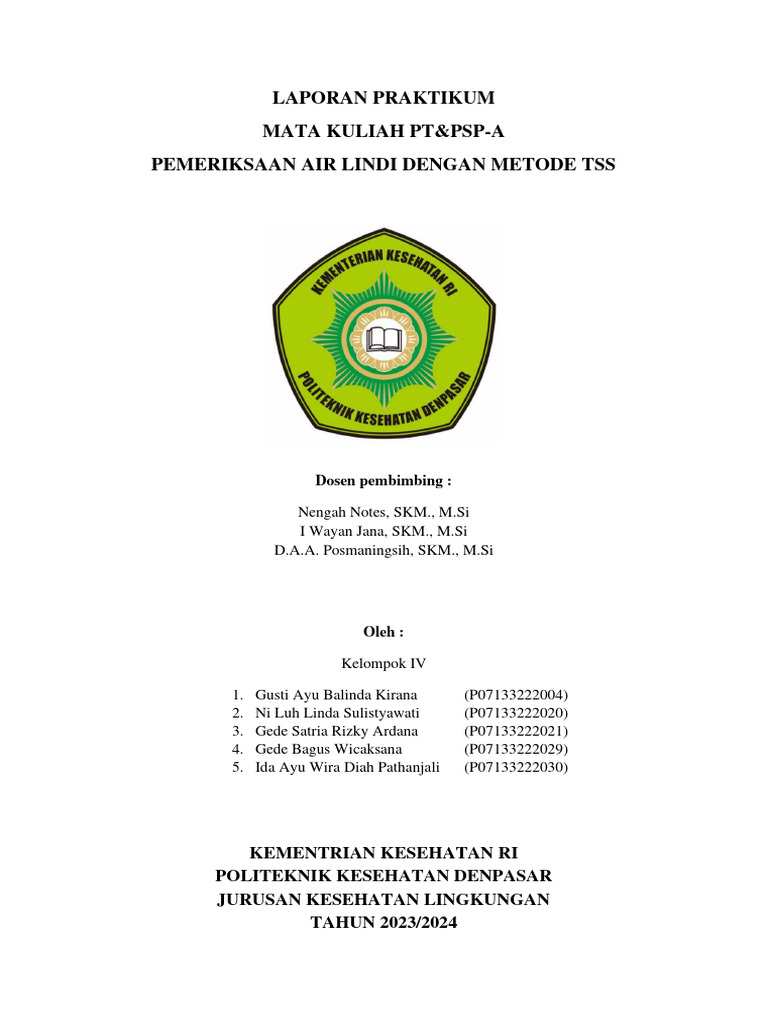 Laporan Praktikum Pemeriksaan Air Lindi Dengan Metode TSS | PDF