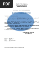 RA 11261 Form 1 - Barangay Certification | PDF