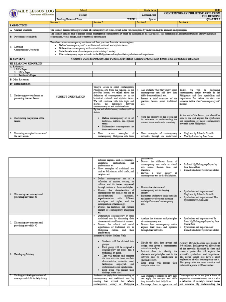 Cpar Q1 Week1 | PDF | Learning | Contemporary Art