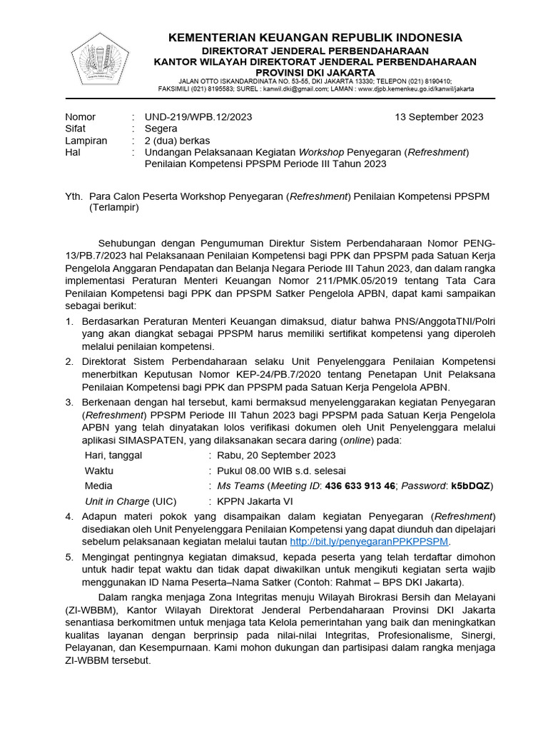 Undangan Workshop Penyegaran PPSPM 2023 | PDF