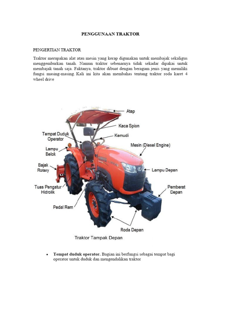 Pengoperasian dan Fungsi Traktor Roda 4 | PDF | Teknologi & Rekayasa
