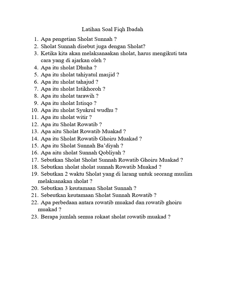 Latihan Soal Fiqh Ibadah Kelas 3 | PDF