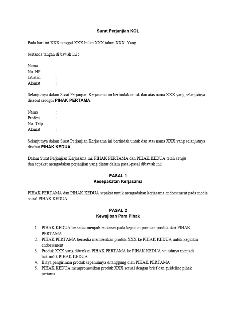 Surat Perjanjian KOL | PDF | Pengelolaan Keuangan & Uang | Politik
