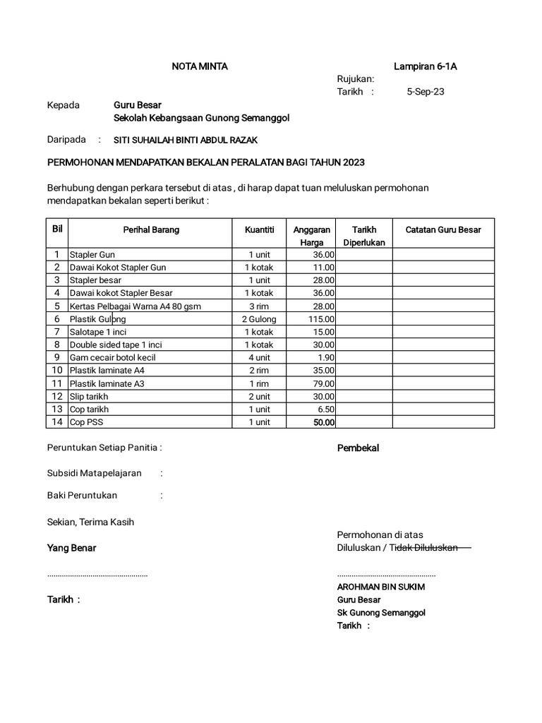 Nota Minta Kosong | PDF