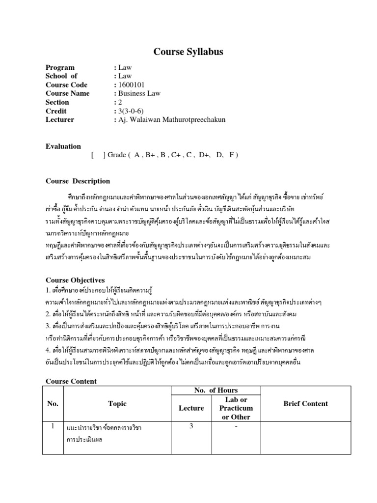 Business Law Course Syllabus | PDF
