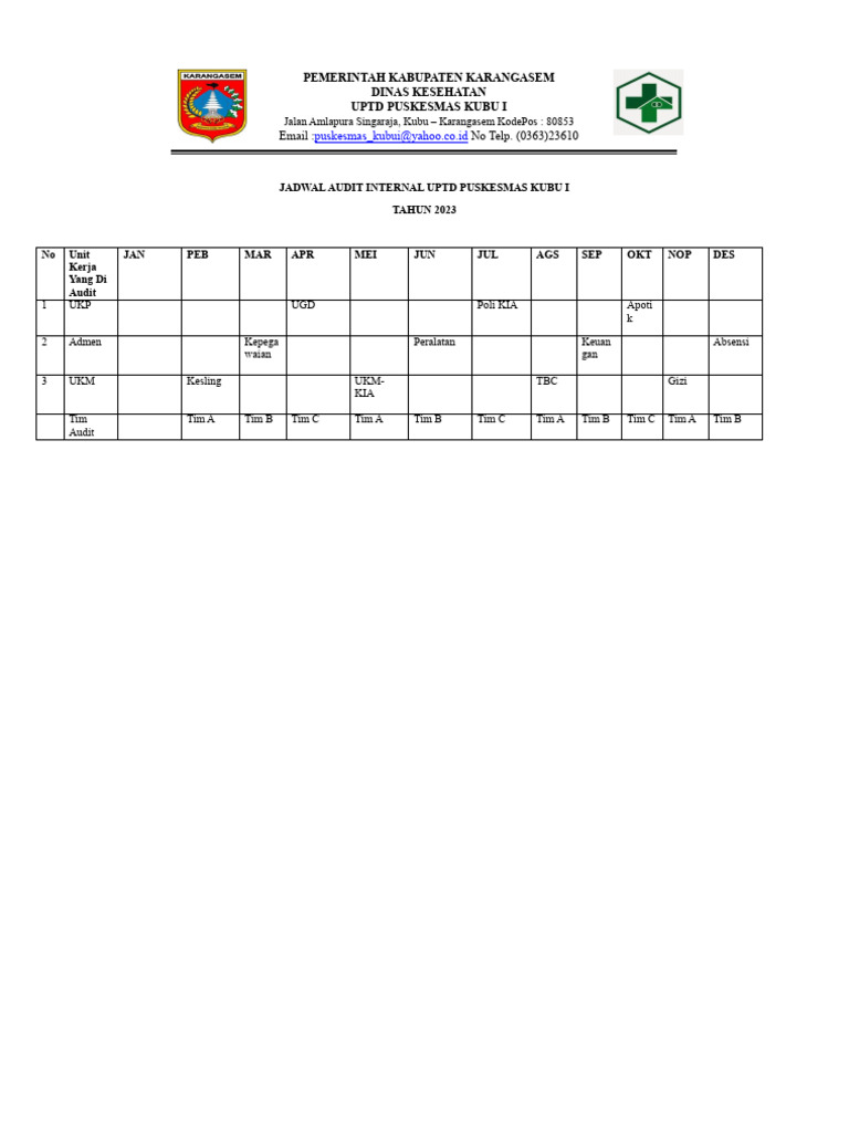 Jadwal Audit Internal | PDF