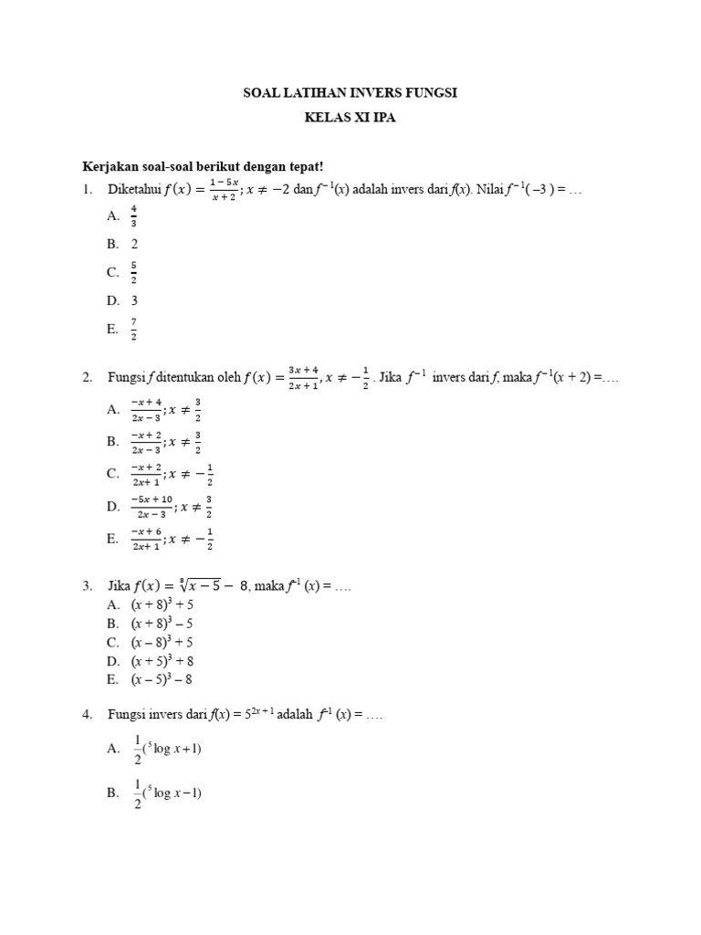 Soal Latihan Invers Fungsi | PDF