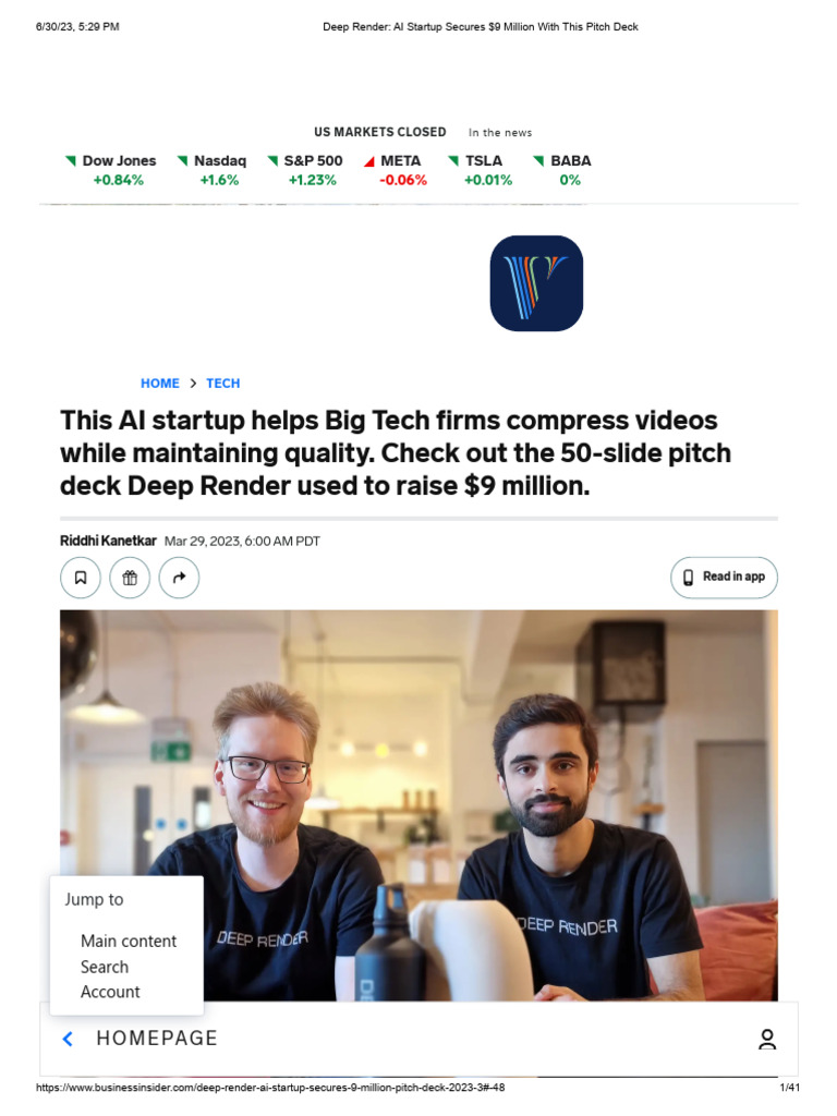 Deep Render - AI Startup Secures $9 Million With This Pitch Deck | PDF | Video | Streaming Media