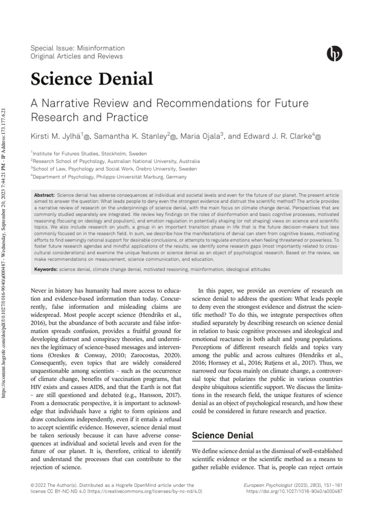 jylhä-et-al-2022-science-denial | PDF | Science | Cognition