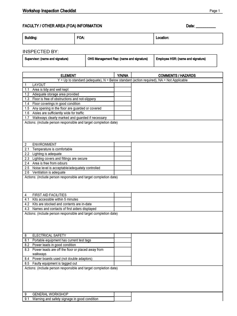 Workshop Checklist | PDF | Equipment | Safety