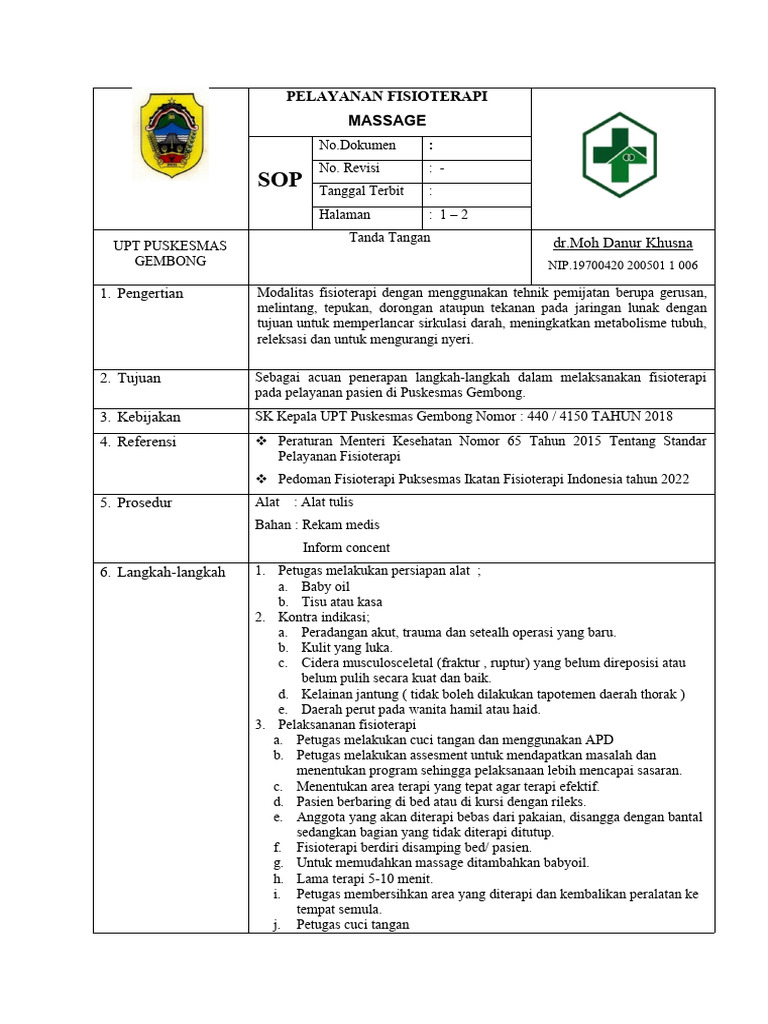Sop Massage TL | PDF
