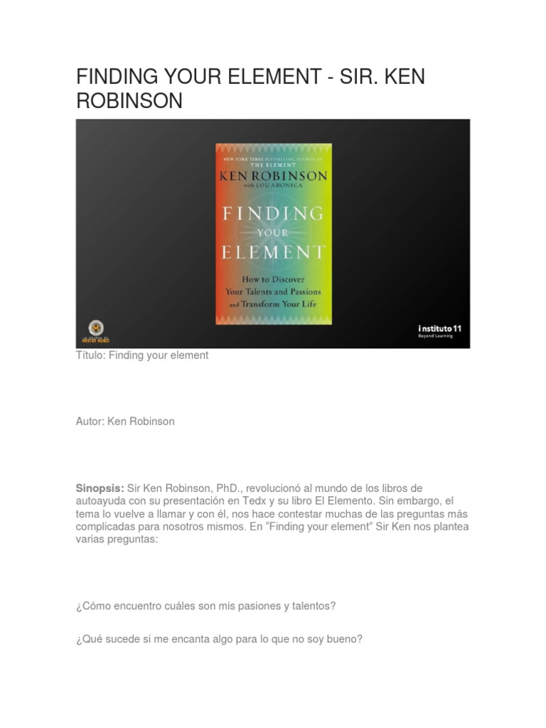 FINDING YOUR ELEMENT (Encontrar Su Elemento) | PDF | Creatividad ...
