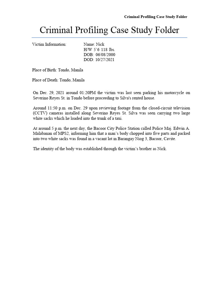 Criminal Profiling Case Study Folder Vanta | PDF | Closed Circuit ...