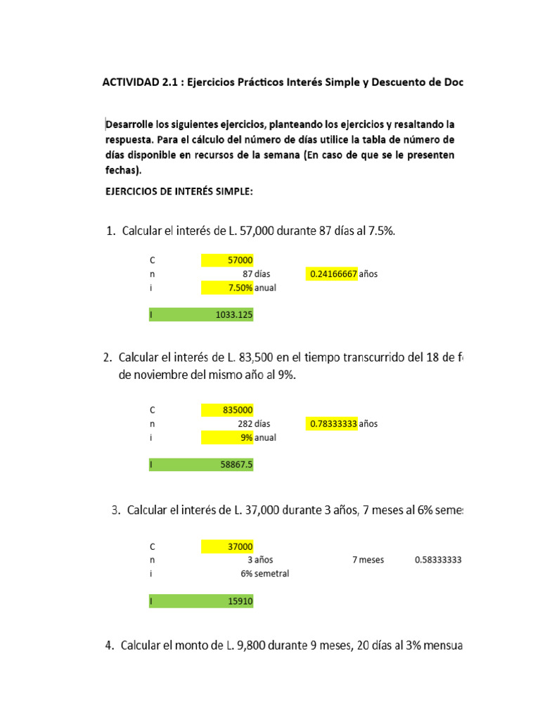Ejercicios de Interés Simple y Descuento | PDF