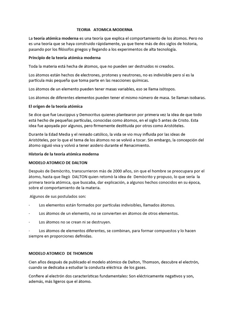 Teoria Atomica Moderna | PDF