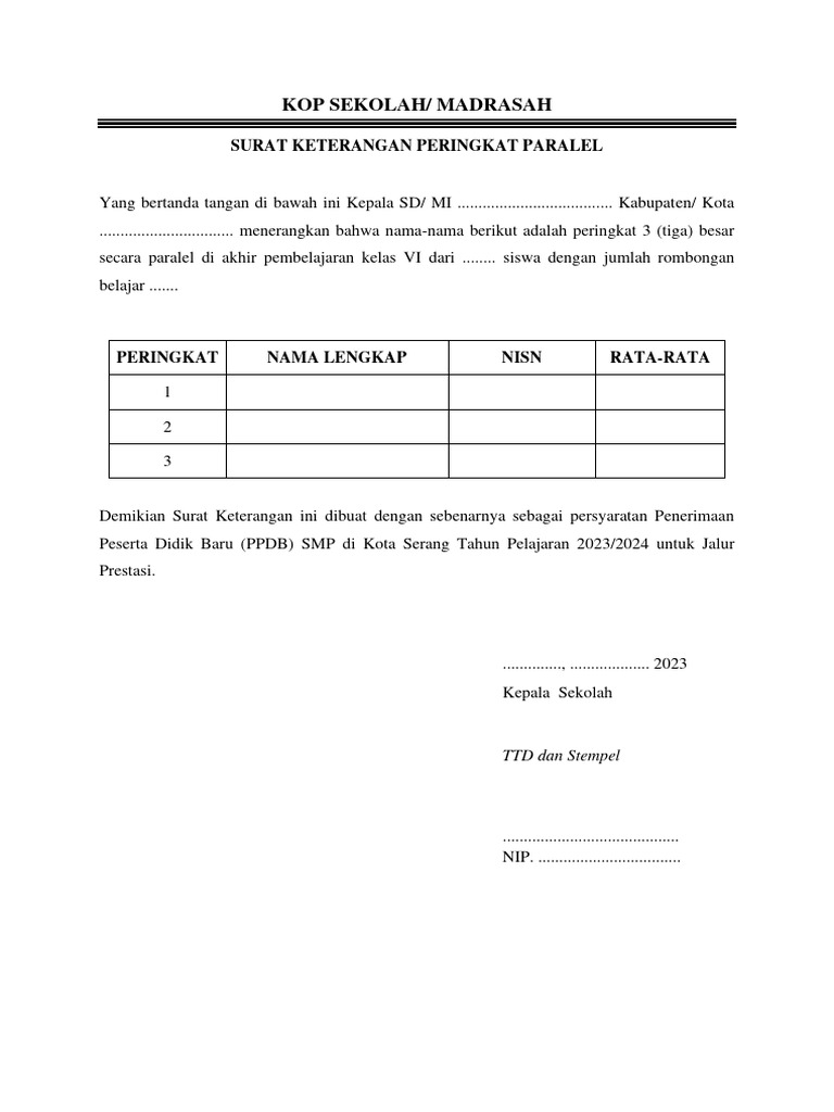 Surat Keterangan Peringkat Siswa | PDF | Olahraga & Rekreasi