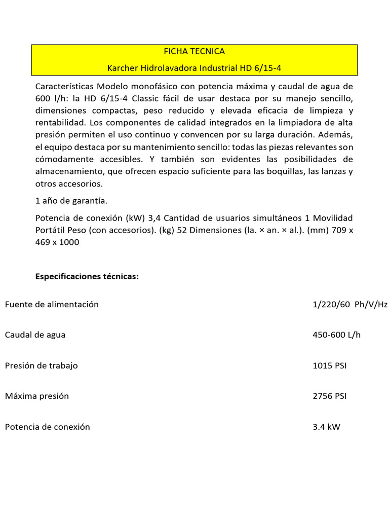 Ficha Tecnica HD 6 15 4 Kap | PDF