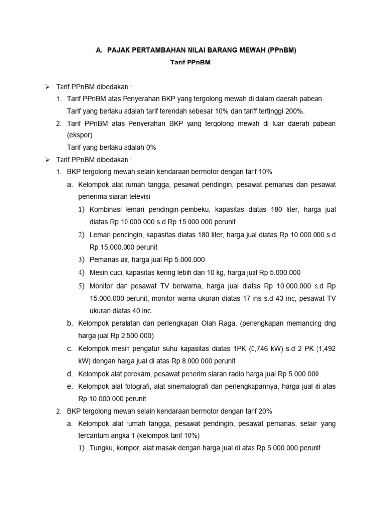 Tarif dan Perhitungan PPnBM Mewah | PDF