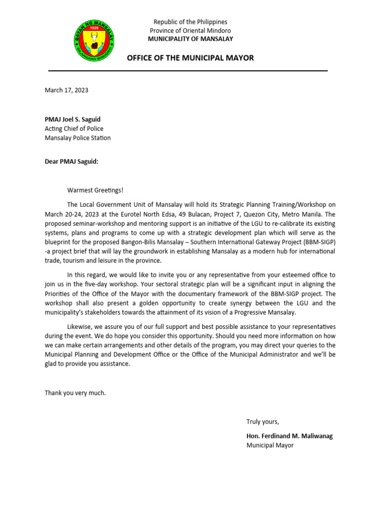 PNP Letter of Invitation | PDF