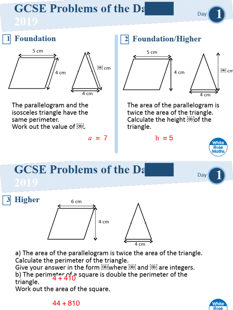 GCSE Problems of The Day Full Set With Solutions | PDF | Area | Triangle