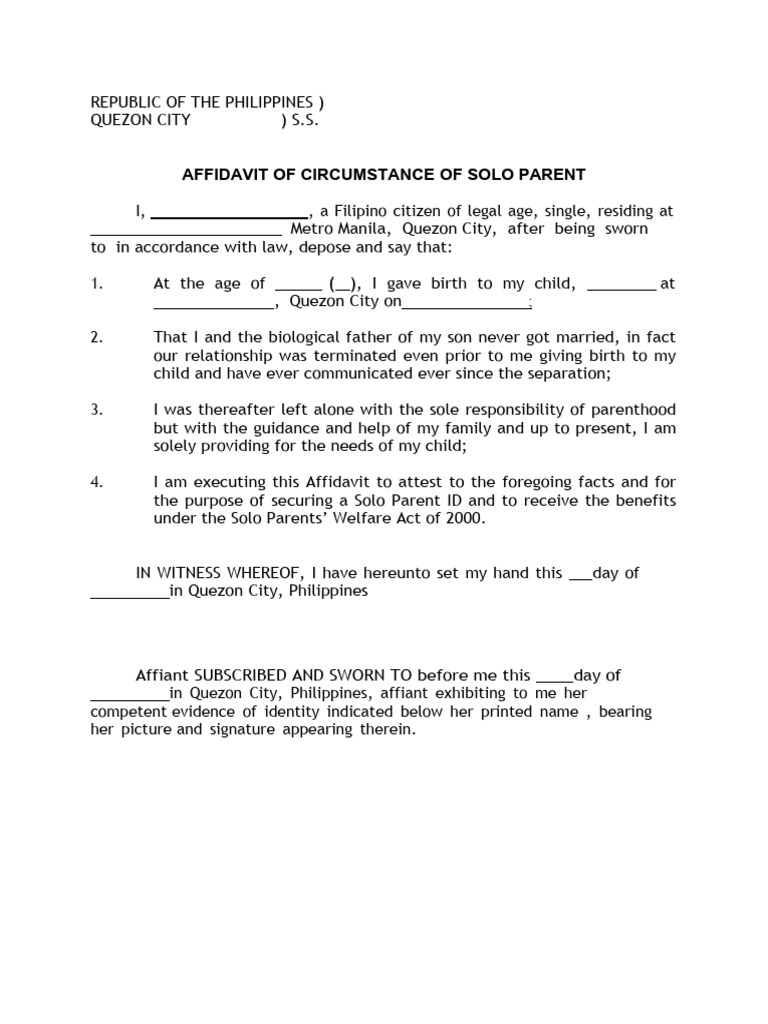 Solo Parent Affidavit | PDF