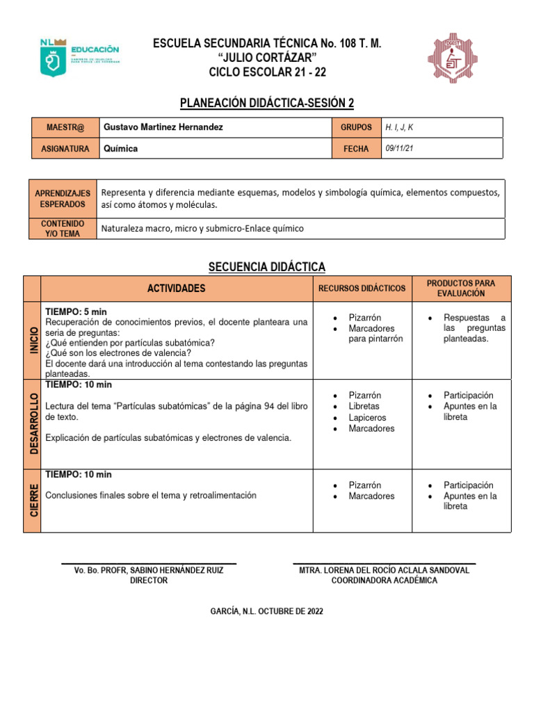 Planeacion Sesion 2 Quimica | PDF | Química | Ciencias fisicas