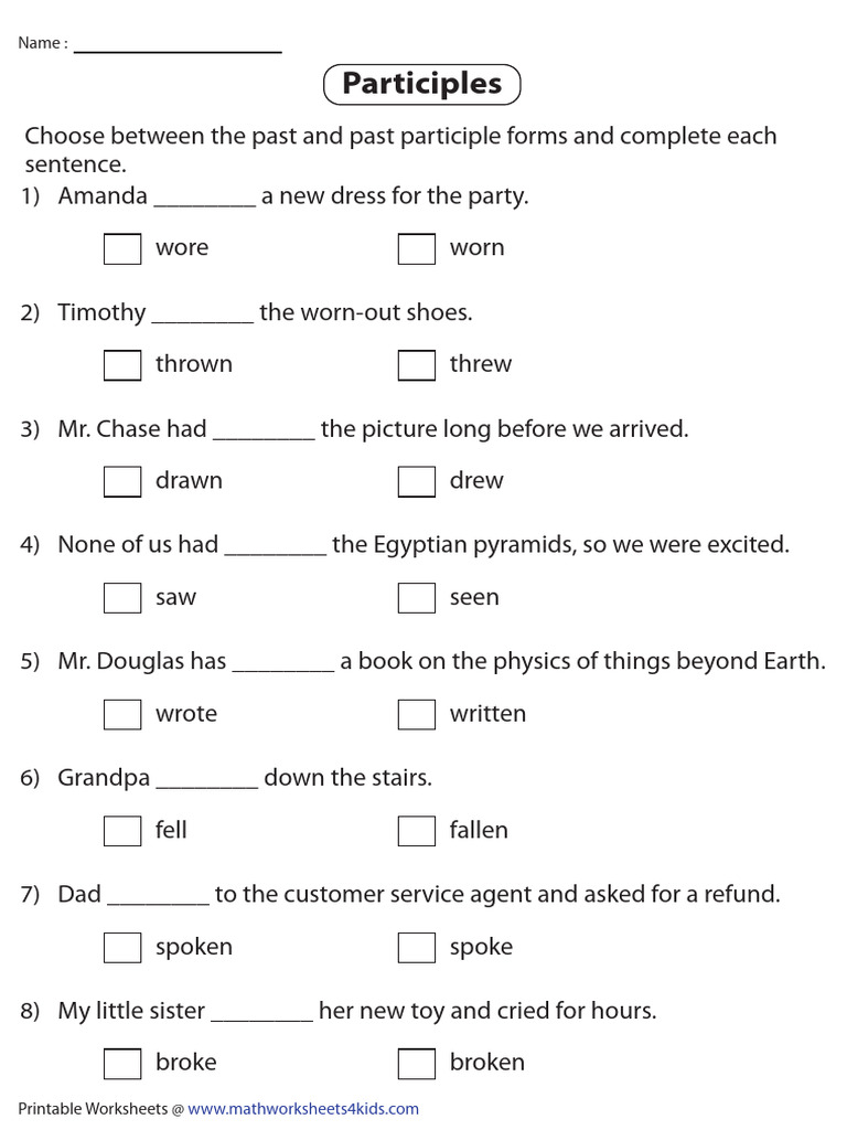 Past vs. Past Participle Worksheet | PDF | Games & Activities ...