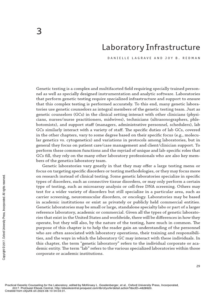 Practical Genetic Counseling For The Laboratory - (3. Laboratory ...