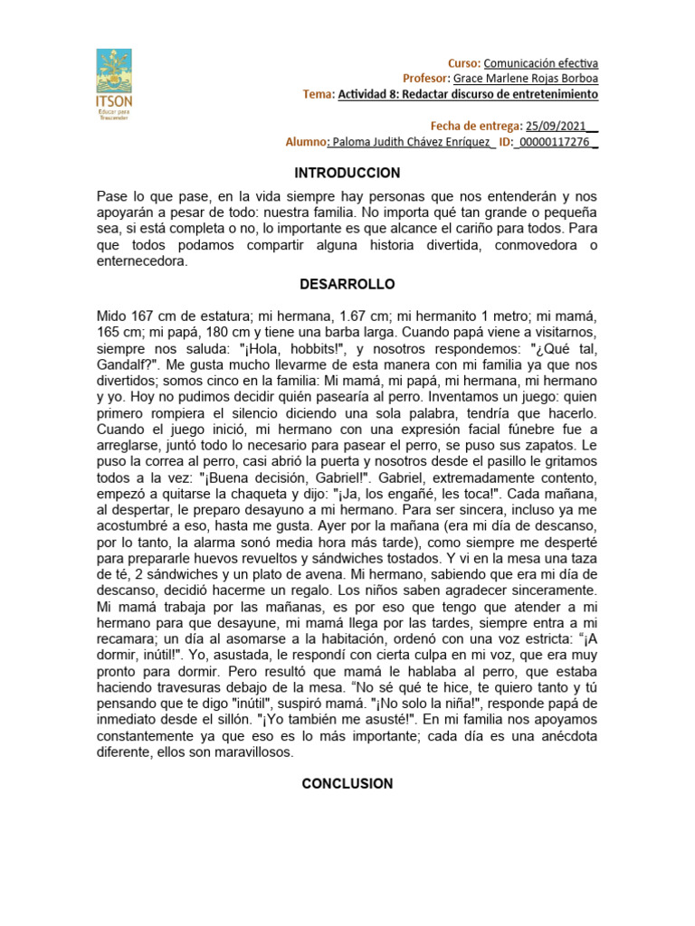 Actividad 8 Redactar Discurso de Entretenimiento | PDF