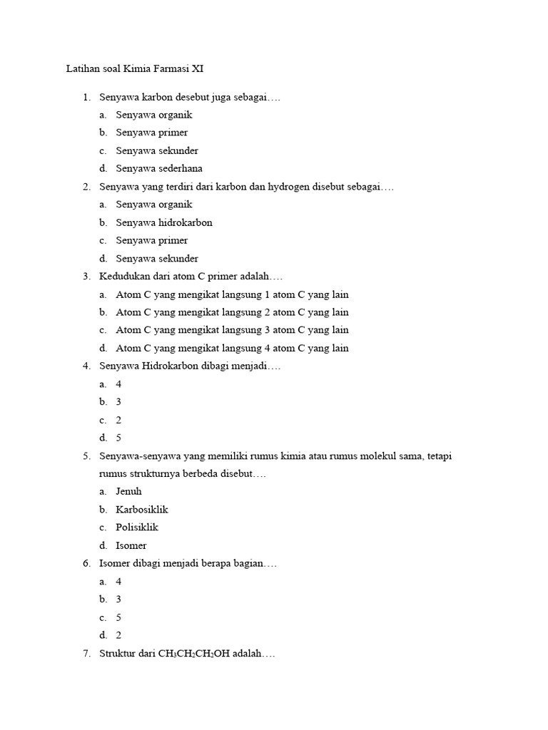 Latihan Soal Kimia Farmasi XI | PDF