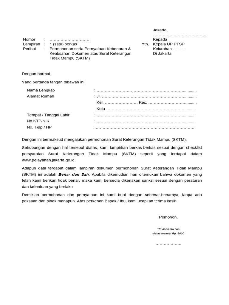 Panduan Pengajuan SKTM Jakarta | PDF