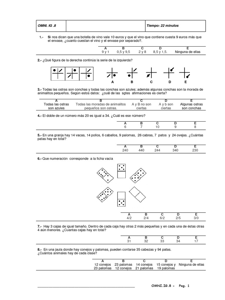 Test de Lógica y Matemáticas OMNI.IG.8 | PDF