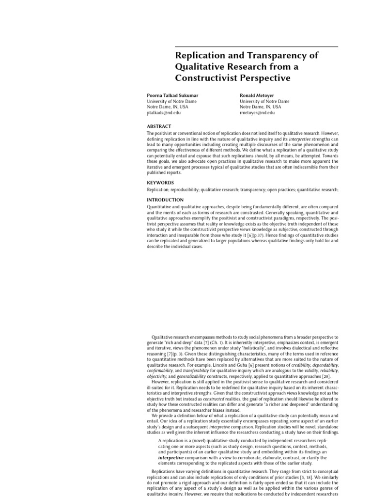 Redefining Replication in Qualitative Research | PDF | Qualitative Research | Experience