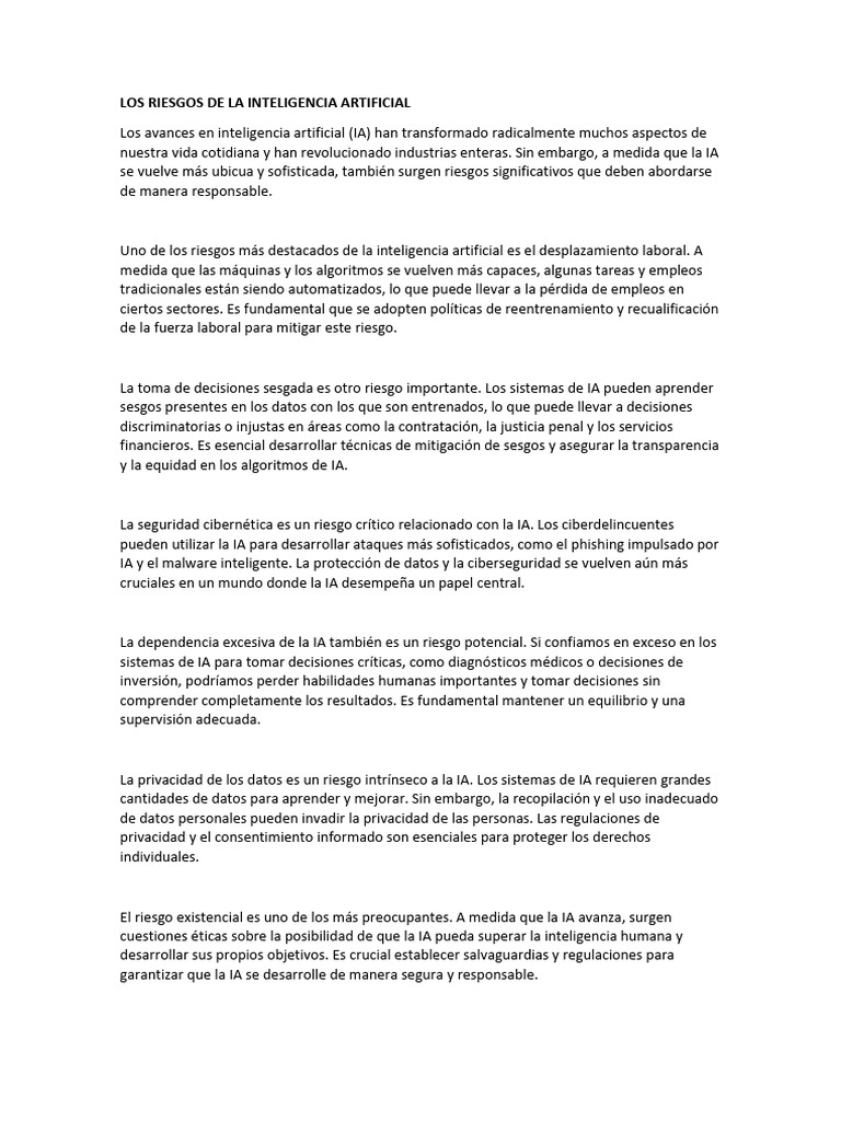 Los Riesgos de La Inteligencia Artificial | PDF | Inteligencia artificial | Inteligencia (IA) y ...
