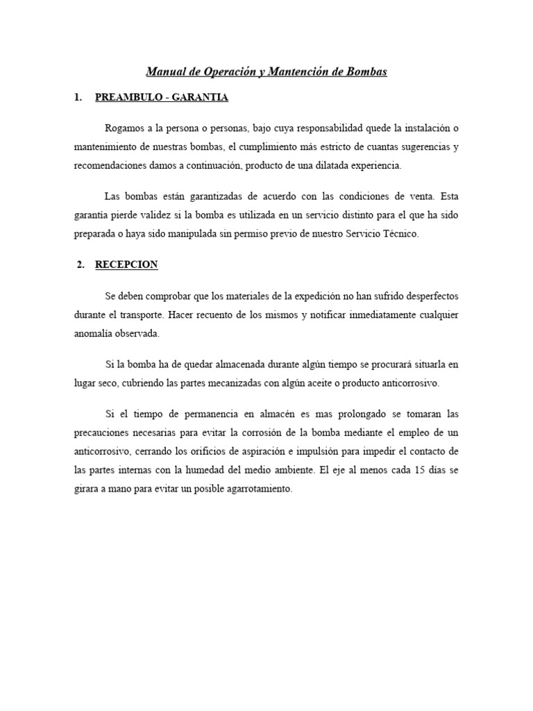 Manual de Operacion y mantencion de bombas | PDF | Bomba | Rodamiento (Mecánico)