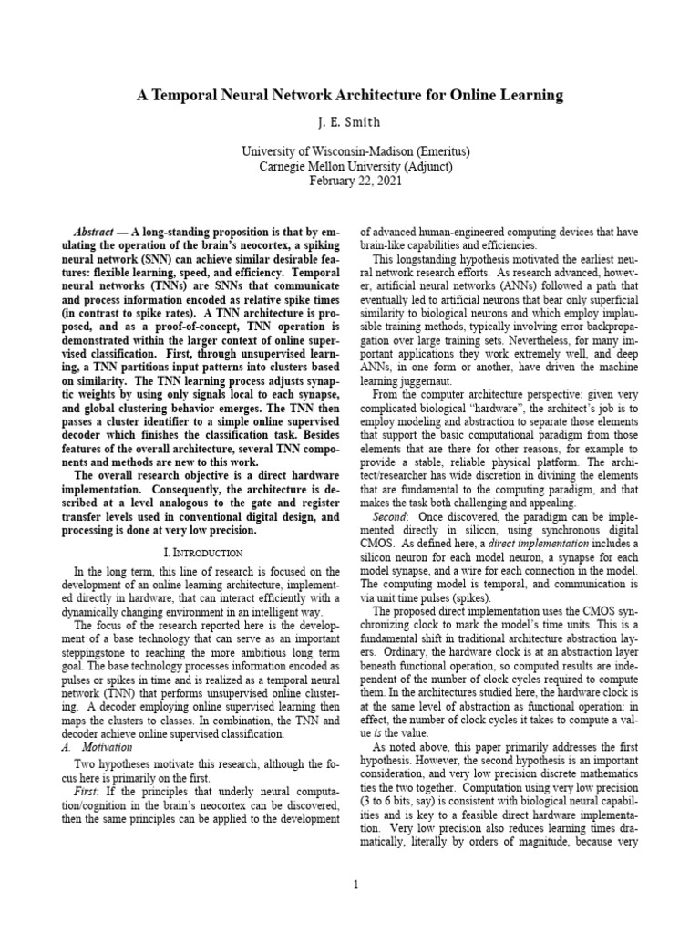 Temporal Neural Network A Rchitecture For Online Learning | PDF ...