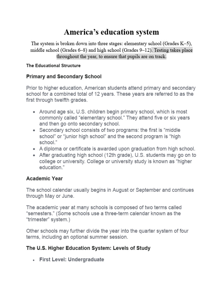 Overview of America's Education System | PDF | Postgraduate Education ...