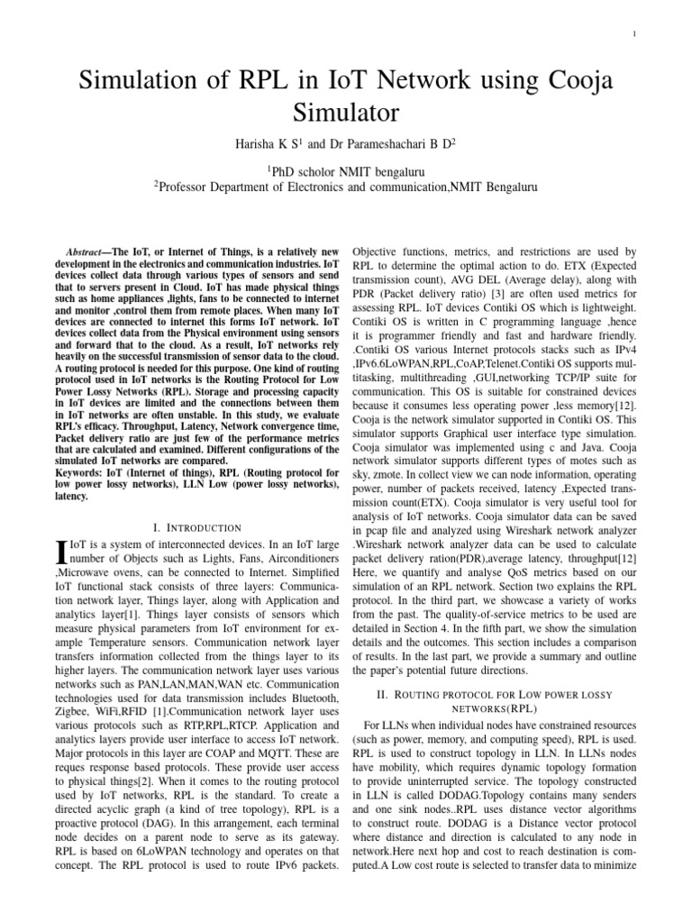 Simulation of RPL in Iot Network Using Cooja Simulator | PDF | Computer Network | Internet Of Things