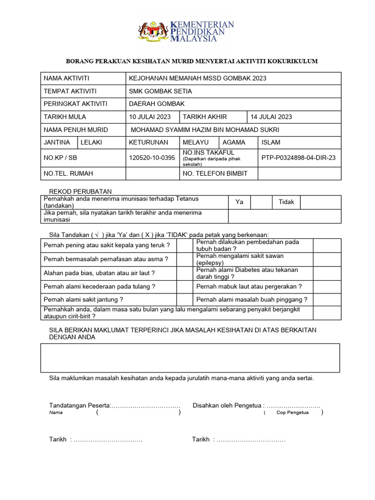 Borang Perakuan Kesihatan | PDF