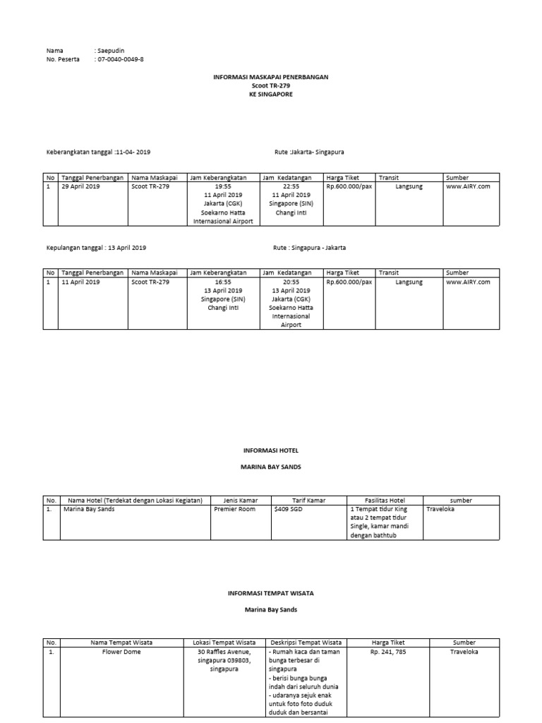 Informasi Maskapai Penerbangan Scoot TR-279 Ke Singapore | PDF