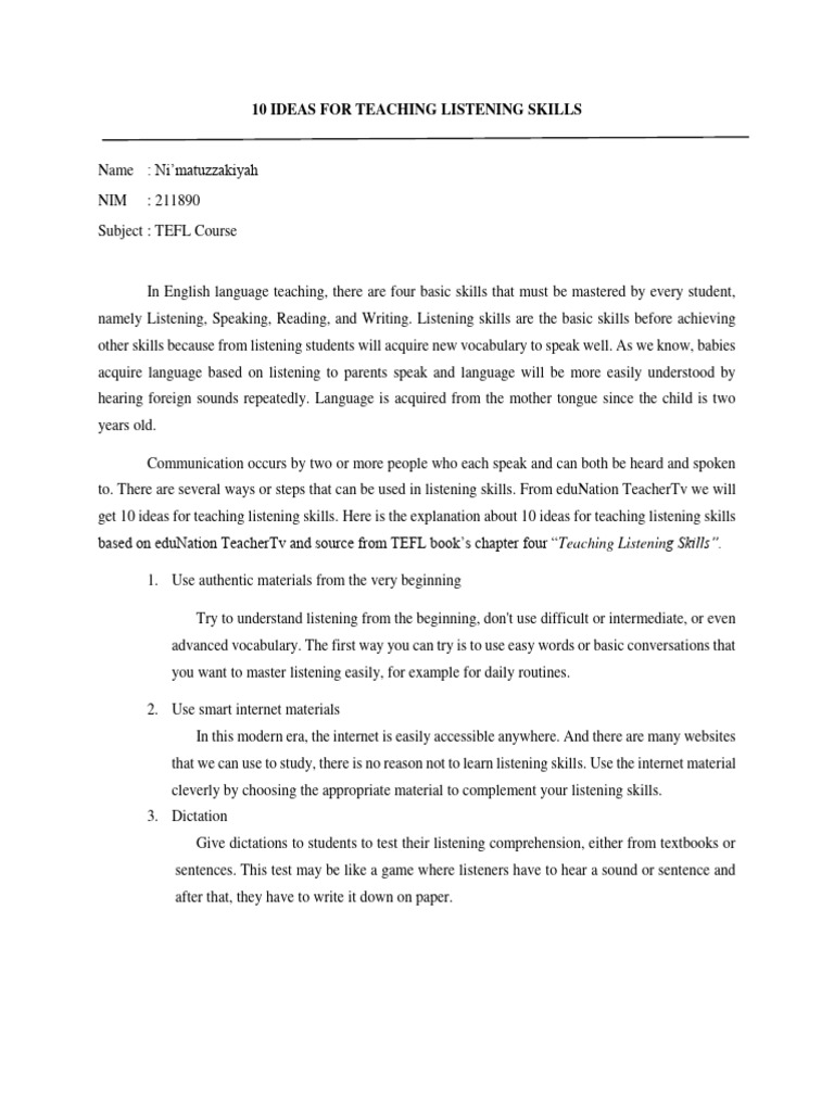 10 Ideas For Teaching Listening Skills | PDF | Vocabulary | Language ...