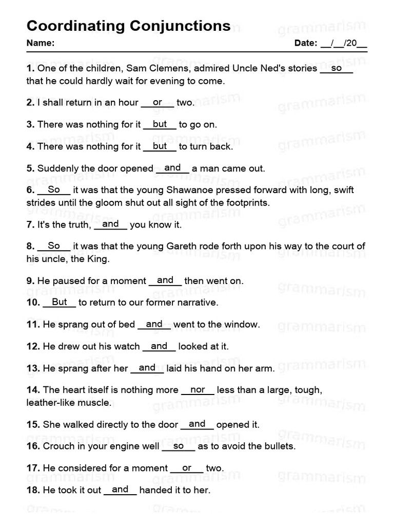 Grammar - Coordinating Conjuctions | PDF