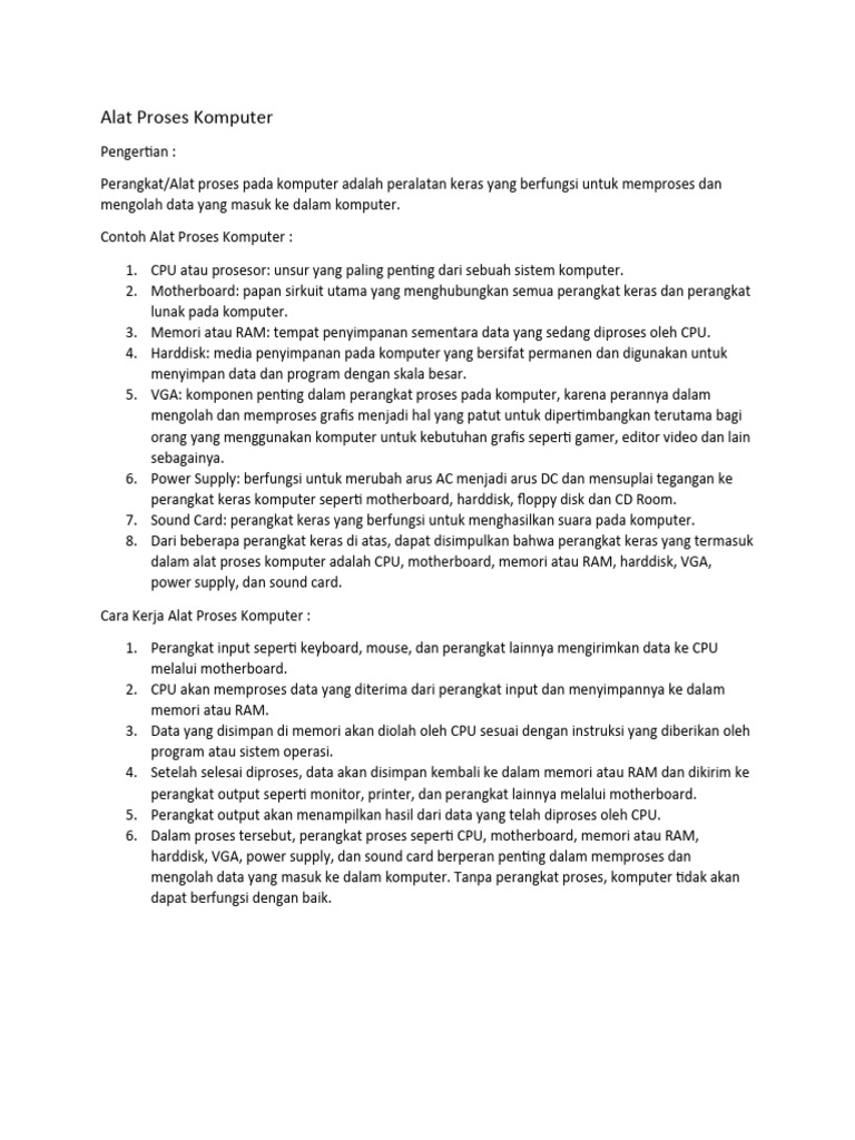 Alat Proses Komputer | PDF