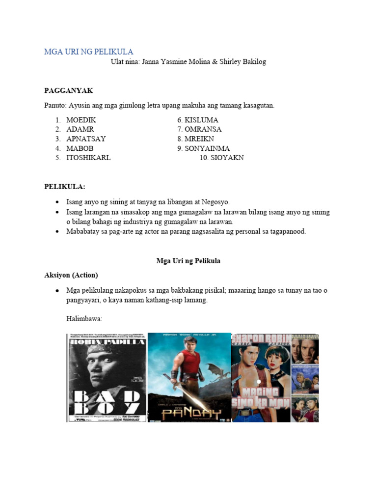 Mga Uri NG Pelikula | PDF