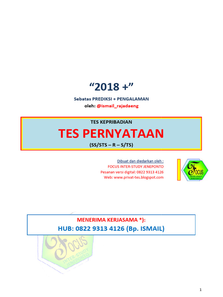 KEPRIBADIAN - SS-S-R-TS-STS Baru 2018 + - Unlocked | PDF